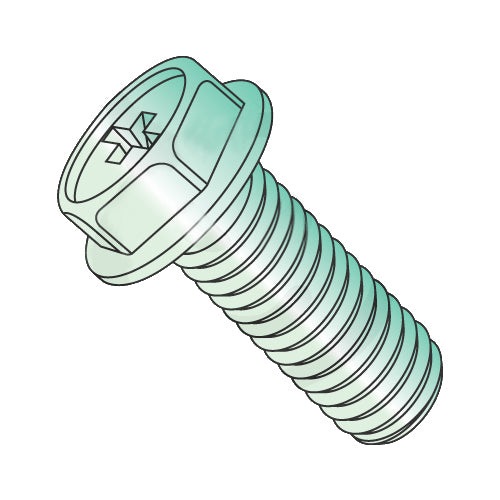 10-32 x 3/8 Phillips Indented Hex Washer Machine Screw Fully Threaded ...